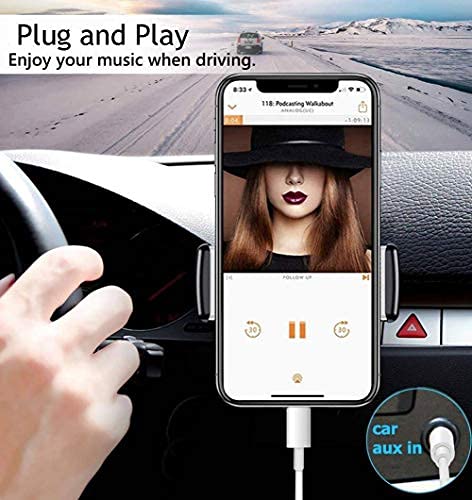 iPhone Aux Cord for Car, Apple MFi Certified Veetone Lightning to 3.5 mm Headphone Jack Adapter Male Aux Stereo Audio Cable Compatible with iPhone 13 13 Pro 12 11 SE 2020 XS XR X 8 7, 3.3FT White