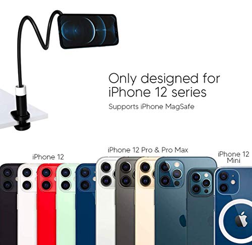 TALK WORKS Gooseneck Clip Mount Compatible w/iPhone 13/13 Pro/13 Pro Max/Mini, 14/14 Plus/14 Pro/14 Pro Max, 12, MagSafe Phone Cases - Magnetic Holder Stand Tabletop Clamp (Black)