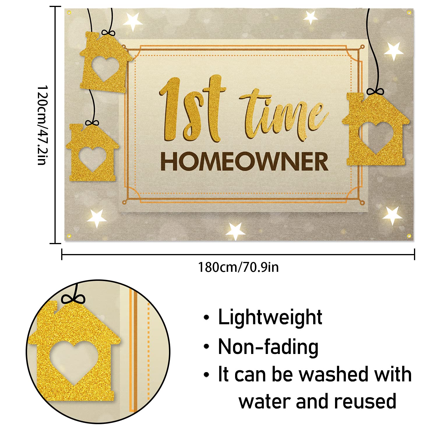 1st Time Homeowner Backdrop Banner Decor Gold Glitter β Housewarming Party Theme Decorations for Men Women Baby Shower Supplies