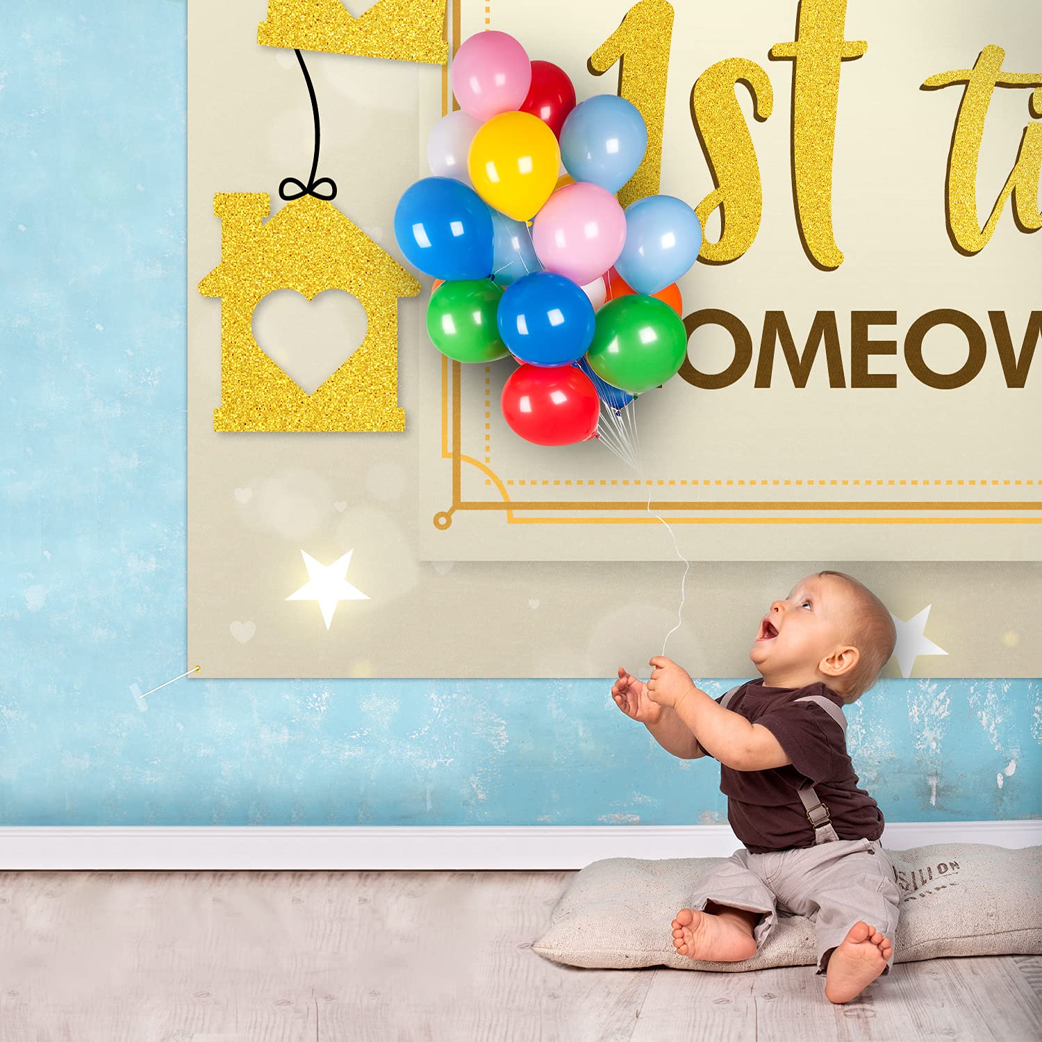 1st Time Homeowner Backdrop Banner Decor Gold Glitter β Housewarming Party Theme Decorations for Men Women Baby Shower Supplies