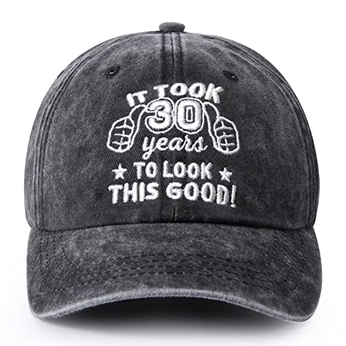 30th Birthday Gifts for Men Women, Vintage 30th Happy Birthday Gift Ideas Baseball Caps Adjustable, Funny 30th Washed Cotton Hats for Him Her Uncle Aunt Friends