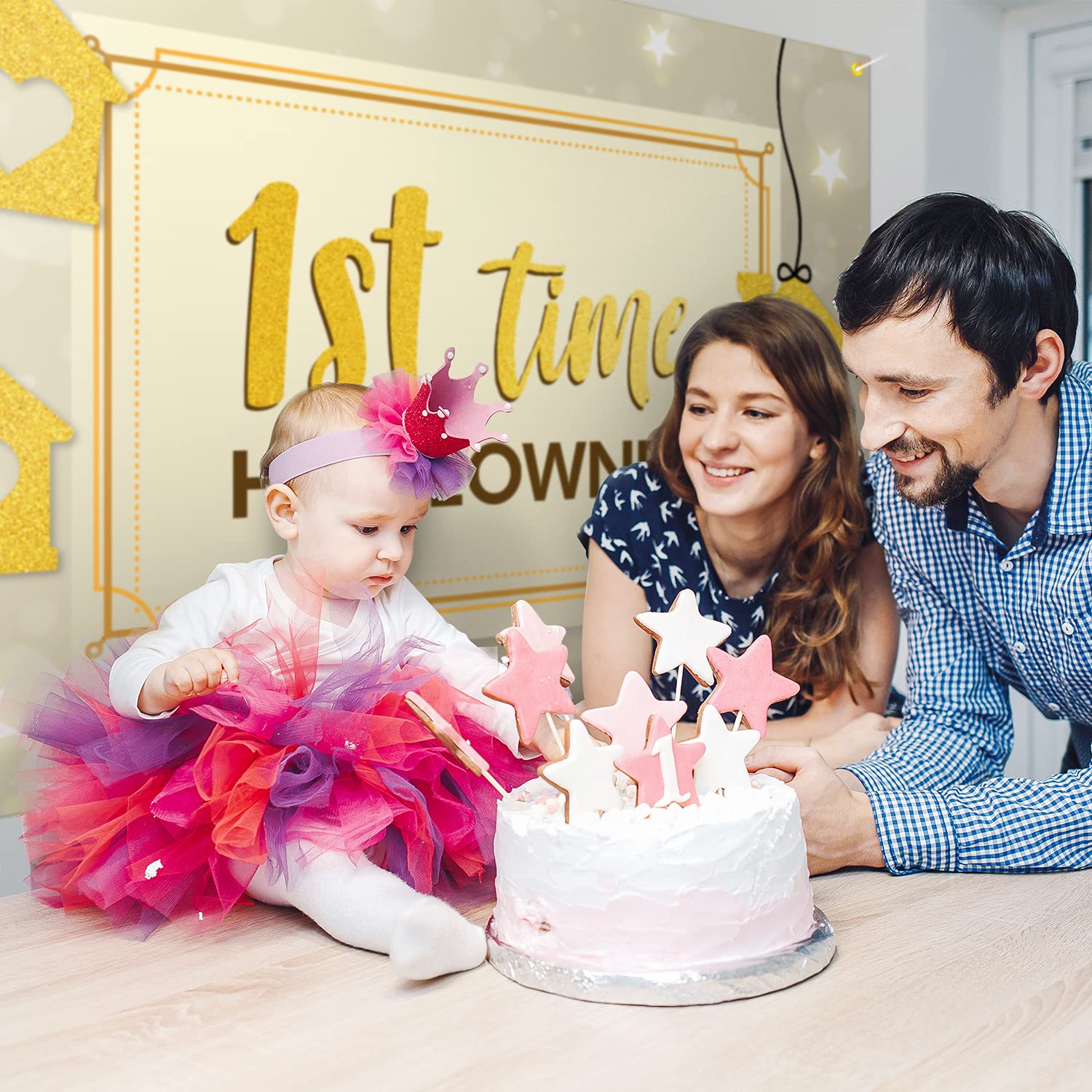1st Time Homeowner Backdrop Banner Decor Gold Glitter β Housewarming Party Theme Decorations for Men Women Baby Shower Supplies