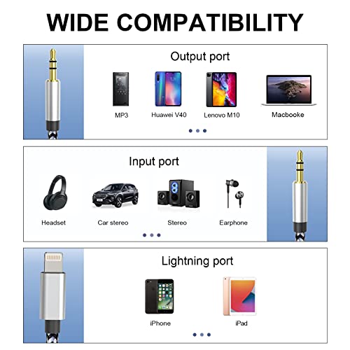 Aux Cord for iPhone, [Apple Mfi Certified] 3-in-1 iPhone Headphones Jack iPhone to car 3.5mm Aux Cord, Lightning to aux Adapter Compatible with iPhone 14/14Pro/13/13 Pro/13 Pro Max/12/12 Pro Max/11