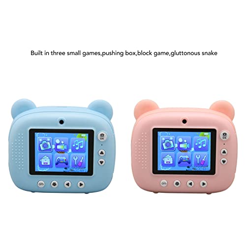 Children HD Camera, Music Playback Kids Camera Auto 3 Games 24MP Dual Cameras for Travel (Pink)
