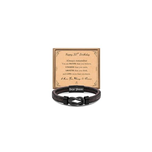 JoycuFF 30th Birthday Gifts for Him, Men Gifts for Birthday, 30 Year Old Birthday Gifts for Men, Happy 30th Birthday Decorations for Him Husband Brother Son Mens Leather Bracelet