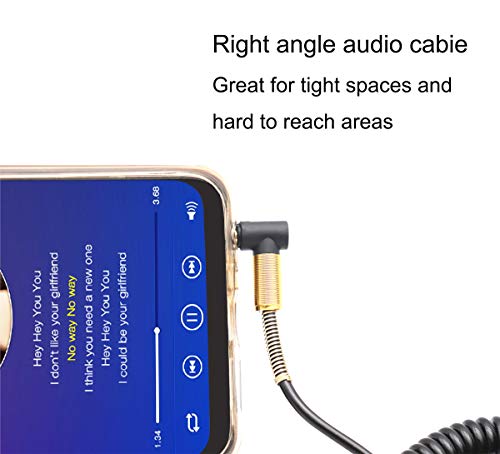 AAOTOKK 3.5mm Coiled Cable 90 Degree Right Angle 3-Pole 3.5mm Male to 3.5mm Male Right Angle TRS Jack Stereo Audio Spring Aux Cable for All 3.5mm-Enabled Smartphones,Tablet and MP3 Players(1.5m)