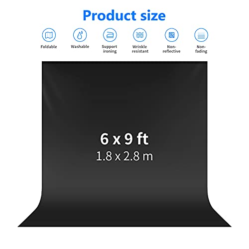 NEEWER 6x9 feet/1.8x2.8m Photo Studio 100% Pure Polyester Collapsible Backdrop Background for Photography, Video and Television (Backdrop Only) - Black