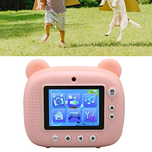Children HD Camera, Music Playback Kids Camera Auto 3 Games 24MP Dual Cameras for Travel (Pink)