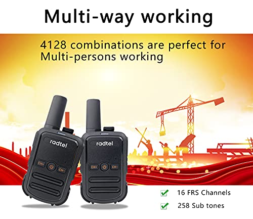 Radtel RT12 Walkie Talkies for Adults Rechargeable 2 Pack, Long Range Handheld FRS Two Way Radio 16CH Handsfree VOX for Camping Hiking (Black)