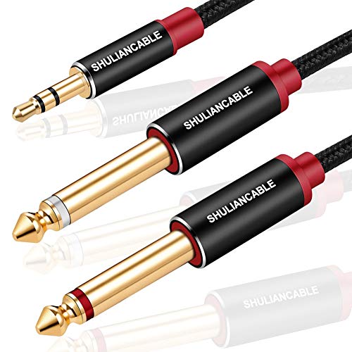SHULIANCABLE 3.5mm 1/8" TRS to Dual 6.35mm 1/4" TS Cable, Mono Stereo Y-Splitter Audio Cable for iPhone, iPod, Multimedia Speakers and Home Stereo,etc (6.6Ft/2M)