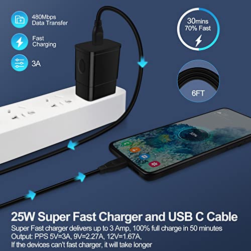 Adaptive Fast Charger 25W Android Phone Charger for Samsung Galaxy A14 5G,Z Flip 4,Z Fold 4,A54 A03s,S23 S22 Ultra,S21,S20,A13 A53 A32 A52,Pixel 7 6 Pro,Type C Cube Wall Plug,6FT USB-C Charging Cable