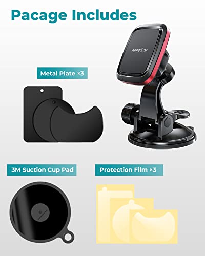 APPS2Car Magnetic Car Phone Mount with Adjustable Arm & 6 Strong Magnets Universal Dashboard Windshield Cell Phone Holder Compatible with iPhone 13 Pro 12 Pro Xs XS Max XR, Samsung S10 S9 and More