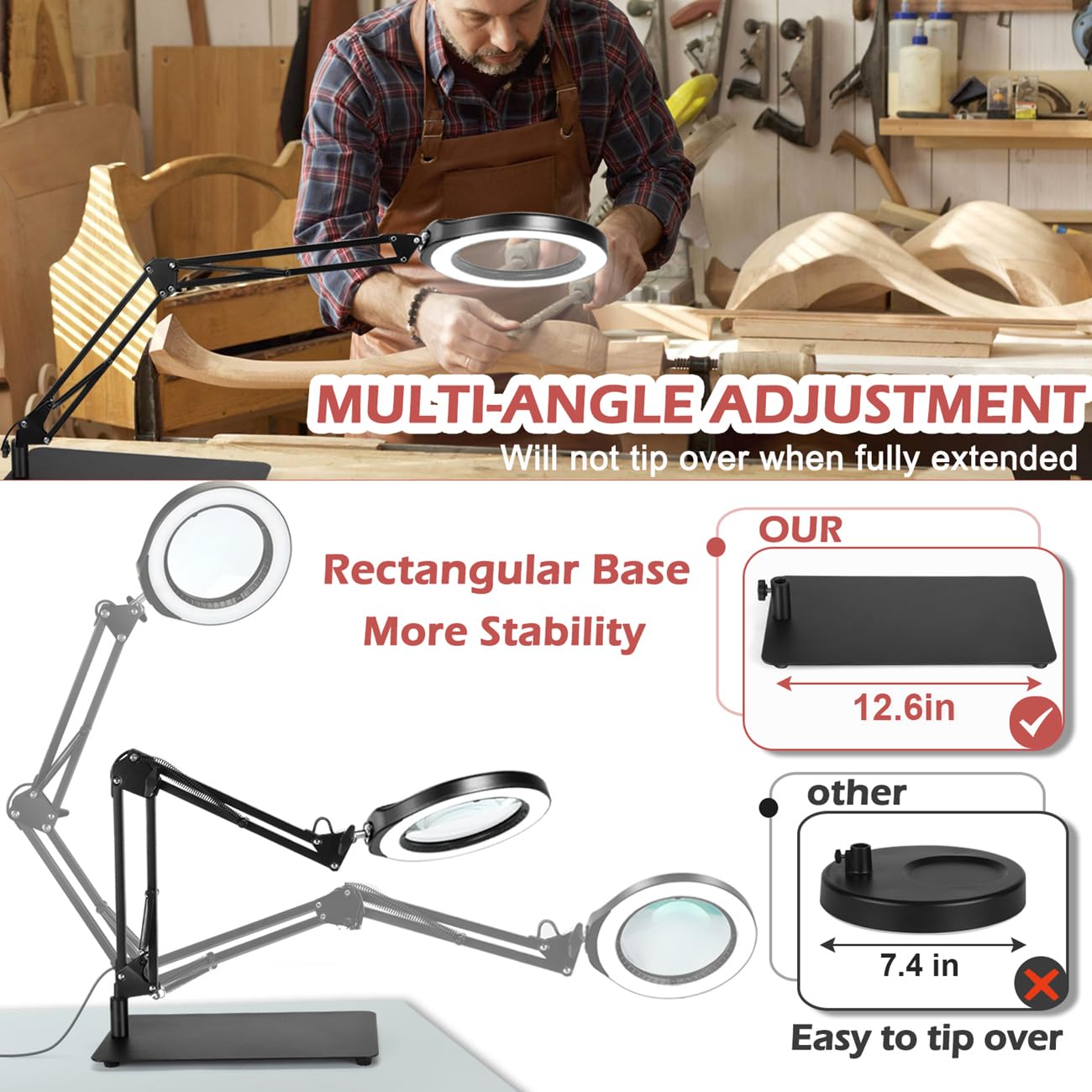 10X Veemagni 2-in-1 Magnifying Glass with Light and Stand, 3 Color Modes Stepless Dimmable, Real Glass Desk Lamp & Clamp, LED Lighted Magnifier with Light for Reading Crafts Repair Close Works