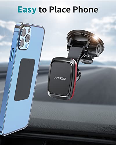 APPS2Car Magnetic Car Phone Mount with Adjustable Arm & 6 Strong Magnets Universal Dashboard Windshield Cell Phone Holder Compatible with iPhone 13 Pro 12 Pro Xs XS Max XR, Samsung S10 S9 and More