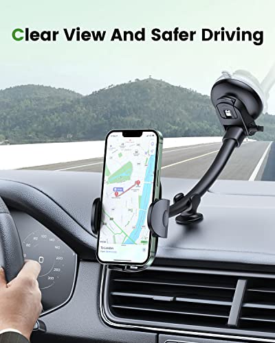 APPS2Car Suction Cup Phone Holder for Car 7" Windshield Dashboard Windows Car Phone Mount Gooseneck Truck Cradle with Strong Suction Compatible with iPhone 13/13 Pro Max, Samsung and All 4-7" Devices