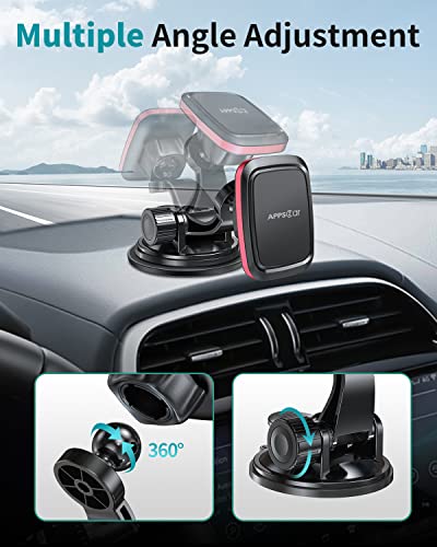 APPS2Car Magnetic Car Phone Mount with Adjustable Arm & 6 Strong Magnets Universal Dashboard Windshield Cell Phone Holder Compatible with iPhone 13 Pro 12 Pro Xs XS Max XR, Samsung S10 S9 and More