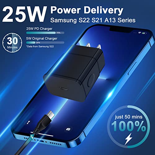 Adaptive Fast Charger 25W Android Phone Charger for Samsung Galaxy A14 5G,Z Flip 4,Z Fold 4,A54 A03s,S23 S22 Ultra,S21,S20,A13 A53 A32 A52,Pixel 7 6 Pro,Type C Cube Wall Plug,6FT USB-C Charging Cable