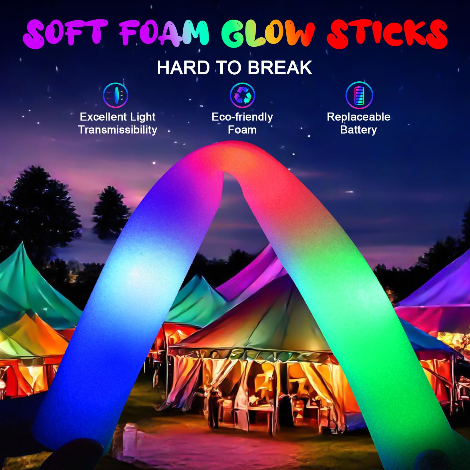 HONLYNE100 PCS Foam Glow Sticks, Bulk Glow Sticks with 3 Modes Colorful Flashing, LED Light Sticks, Glow in Dark Party Supplies for Wedding, Raves, Birthday, Christmas, New Year