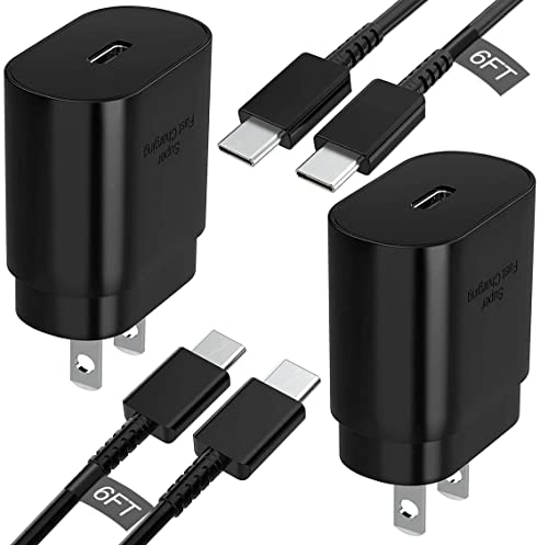 Super Fast Charger 25 Watt PD 3.0 USB C Type C Charger Cable Cord 6ft Quick Charging Compatible Samsung Galaxy S23/ S22/ S21/ Z Fold 3/ S20 5G/ Note 20/ Note10/ iPad Pro/Tablet-2Pack