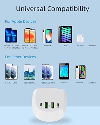 USB C Charging Station,2 USB-C(20W) Ports & 2 QC3.0 Ports USB Charging Hub Charger for iPhone 14 Series/13/13 Mini/13pro Max/12/12 Mini/12Pro/12 Pro Max/11/11 Pro iPad AirPod,Smart Phone,Multi Devices