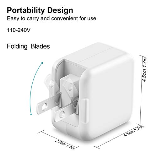 iPad Charger iPhone Charger【Apple MFi Certified】 [2-Pack] 12W USB Wall Charger Foldable Travel Plug Block with 6FT USB Flat Ribbon Cable Compatible with iPad iPhone, iPad, Airpod