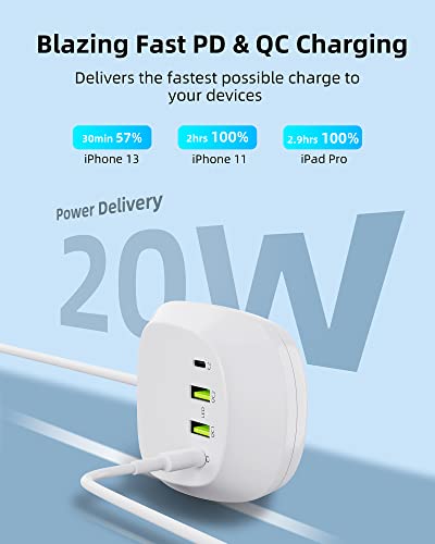 USB C Charging Station,2 USB-C(20W) Ports & 2 QC3.0 Ports USB Charging Hub Charger for iPhone 14 Series/13/13 Mini/13pro Max/12/12 Mini/12Pro/12 Pro Max/11/11 Pro iPad AirPod,Smart Phone,Multi Devices