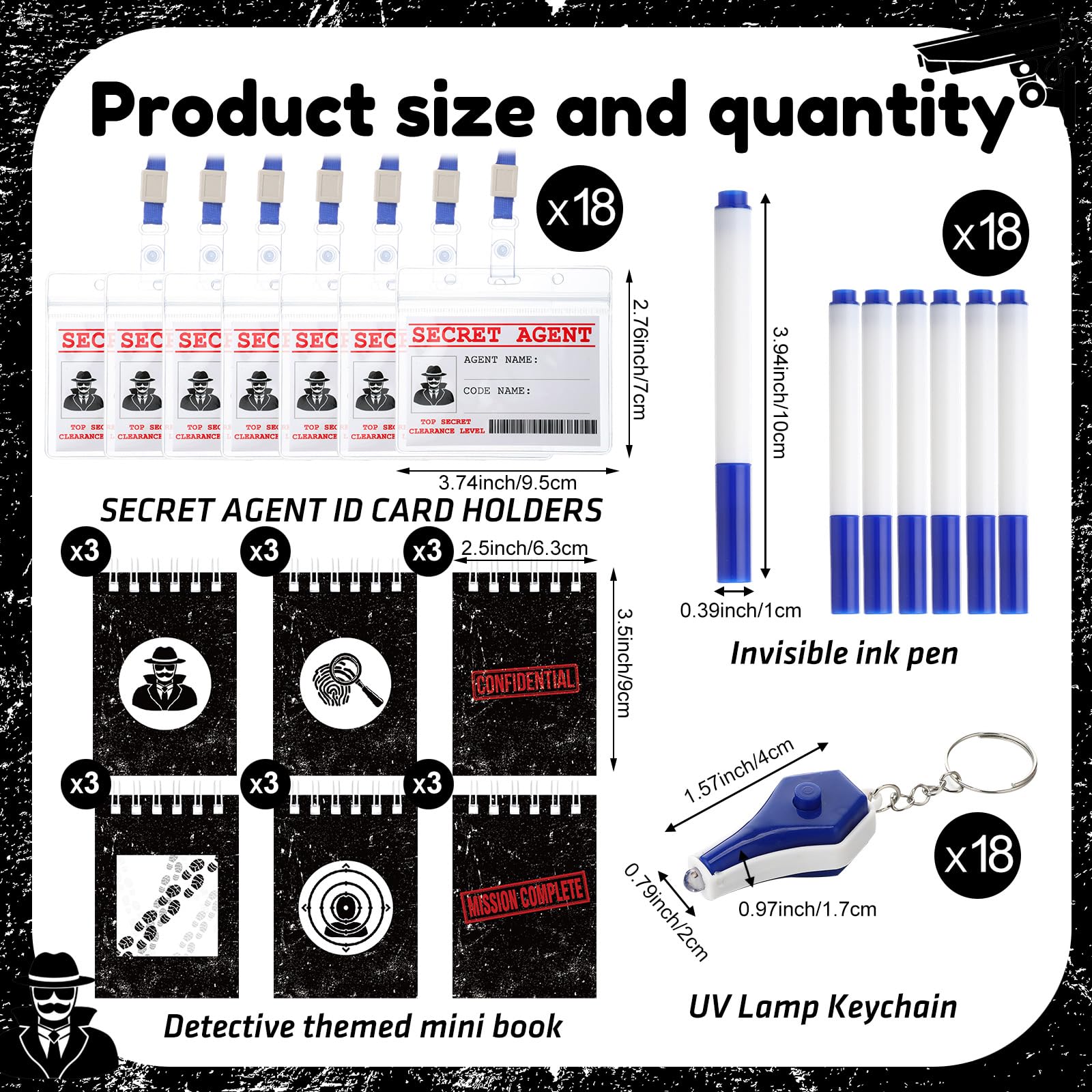 Qilery 72 Pcs Detective Spy Party Favors Include Mini Spiral Notebooks Flashlights With Keychain Invisible UV Light Pens ID Card Holders for Escape Room Birthday Party Supplies Decorations