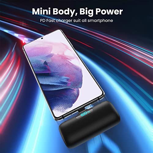 Mini Portable Charger 5000mAh Power Bank, 15w PD USB C Cell Phone Portable Power, LCD Display Battery Pack Compatible with Android Phone/Samsung Galaxy S22,S21/Note/Moto/LG/Pixel /Nexus/OnePlus 9 etc