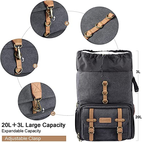 Endurax Canvas Camera Backpack Bag for Photographers DSLR Backpacks fit up to 15.6 Laptop Rain Cover Included