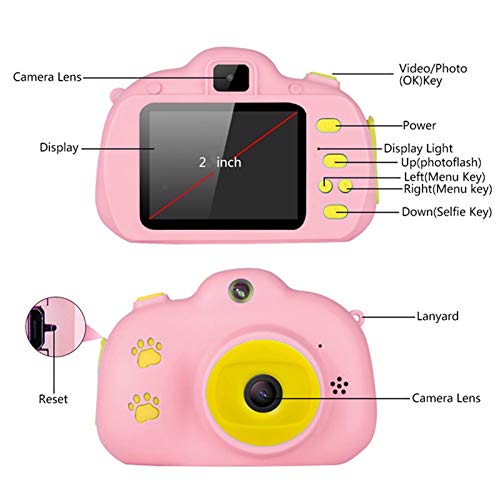 Kids Camera 1080p Hd Digital Video 8mp Camera 2-inch IPS Screen Selfie Micro Camera with 32gb Sd Card Rechargeable Children Camera Birthday New Year Toy Gifts (Pink)