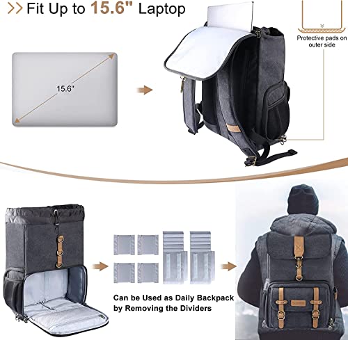 Endurax Canvas Camera Backpack Bag for Photographers DSLR Backpacks fit up to 15.6 Laptop Rain Cover Included