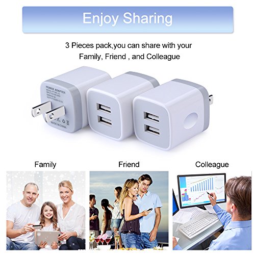 USB Wall Charger, Charging Adapter 3Pack 2.1A Dual Port USB Wall Charging Plug Block Head Box Travel Charger Cube Compatible iPhone 14 13 12 11 Pro Max XS XR X 8 7 Plus,iPad,iPod,Samsung,Android Phone