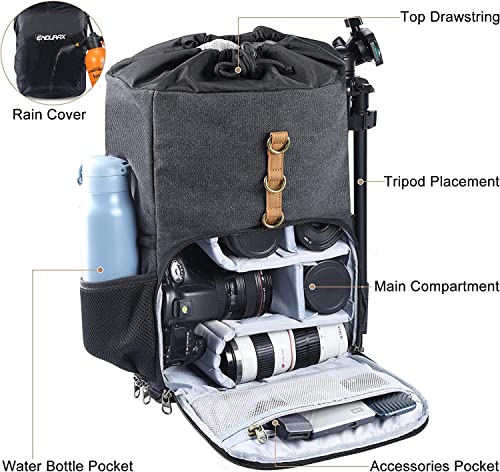 Endurax Canvas Camera Backpack Bag for Photographers DSLR Backpacks fit up to 15.6 Laptop Rain Cover Included