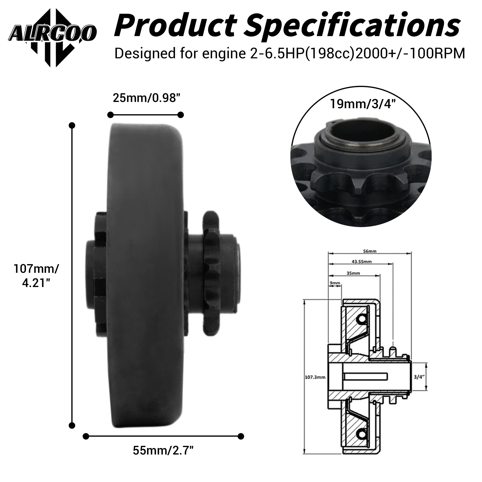 ALRCOO Centrifugal Go Kart Clutch 3/4" Bore #35 Chain 12T Predator 212 Clutch for Honda Go Karts Mini Bike 2-6.5 HP Engines