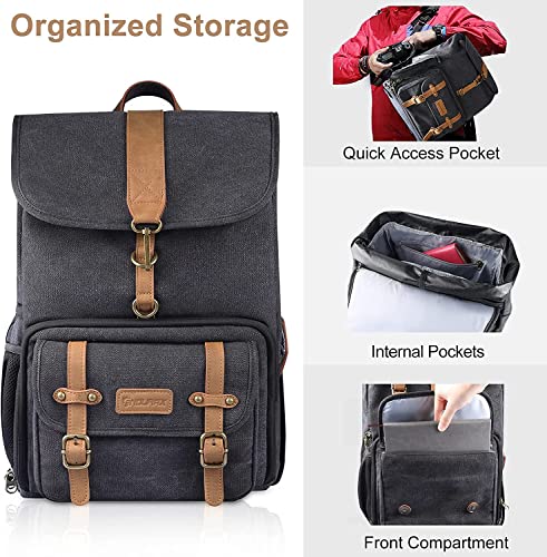 Endurax Canvas Camera Backpack Bag for Photographers DSLR Backpacks fit up to 15.6 Laptop Rain Cover Included