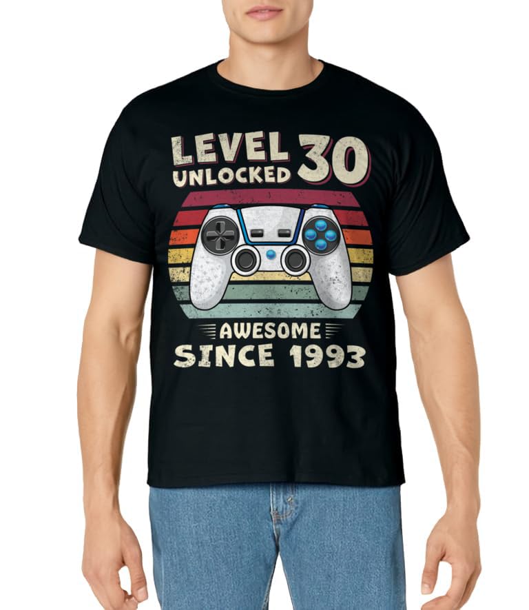 30 Birthday Decorations Gamer Men Video 1993 30th Birthday T-Shirt