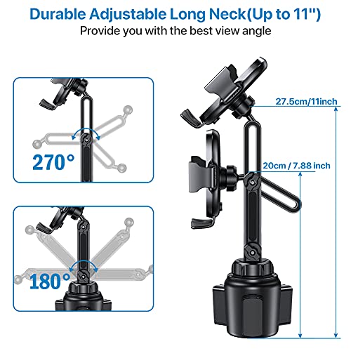Miracase [Upgraded Version] Cup Phone Holder for Car, Universal Adjustable Long Neck Car Cup Holder Phone Mount Cradle Friendly Compatible with iPhone Samsung Google and All Smartphones