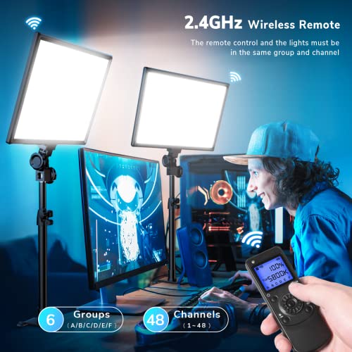 LED Video Light, IVISII 3000K~8000K Bi-Color Studio Lights with Remote/C-Clamp Stand, 2-Pack Led Panel Light, 264pcs LED&3600Lumen Photography Lighting for YouTube TikTok Game Live Stream Video
