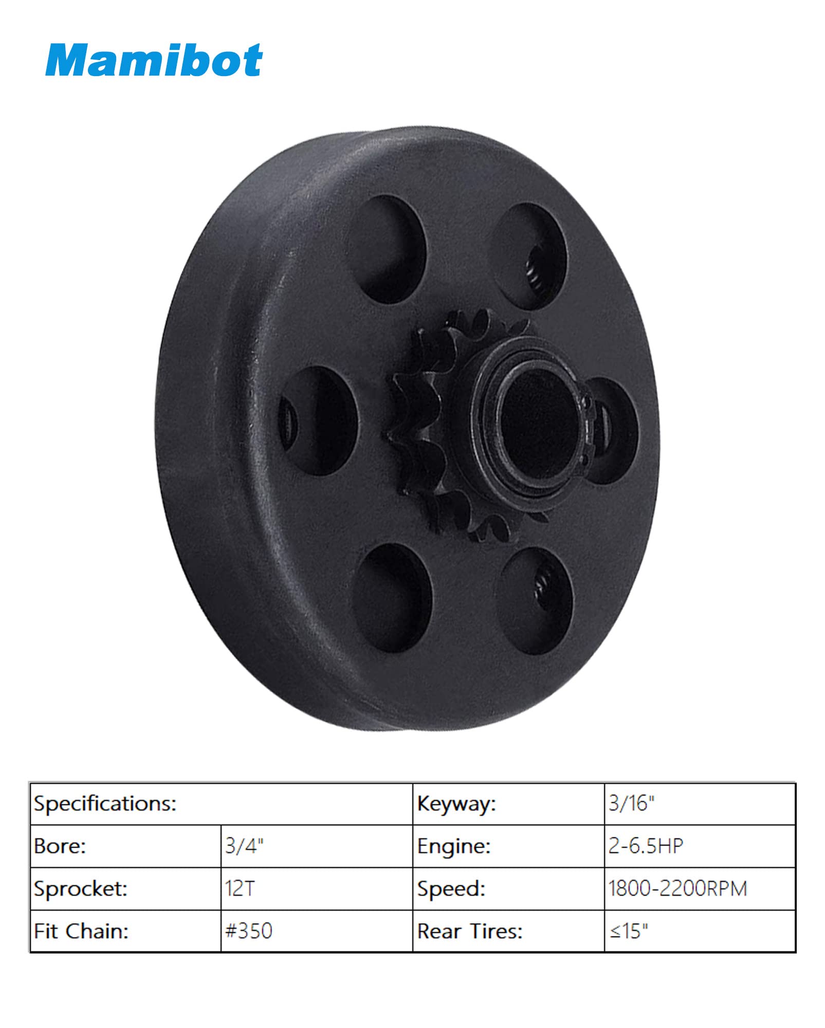 Mamibot Go Kart Clutch 3/4" Bore 12 Tooth, General Engine Centrifugal Clutch with 2PCS Screws for Fun Kart, Minibike, Predator 212, Honda GC GX 2-6.5HP Engine