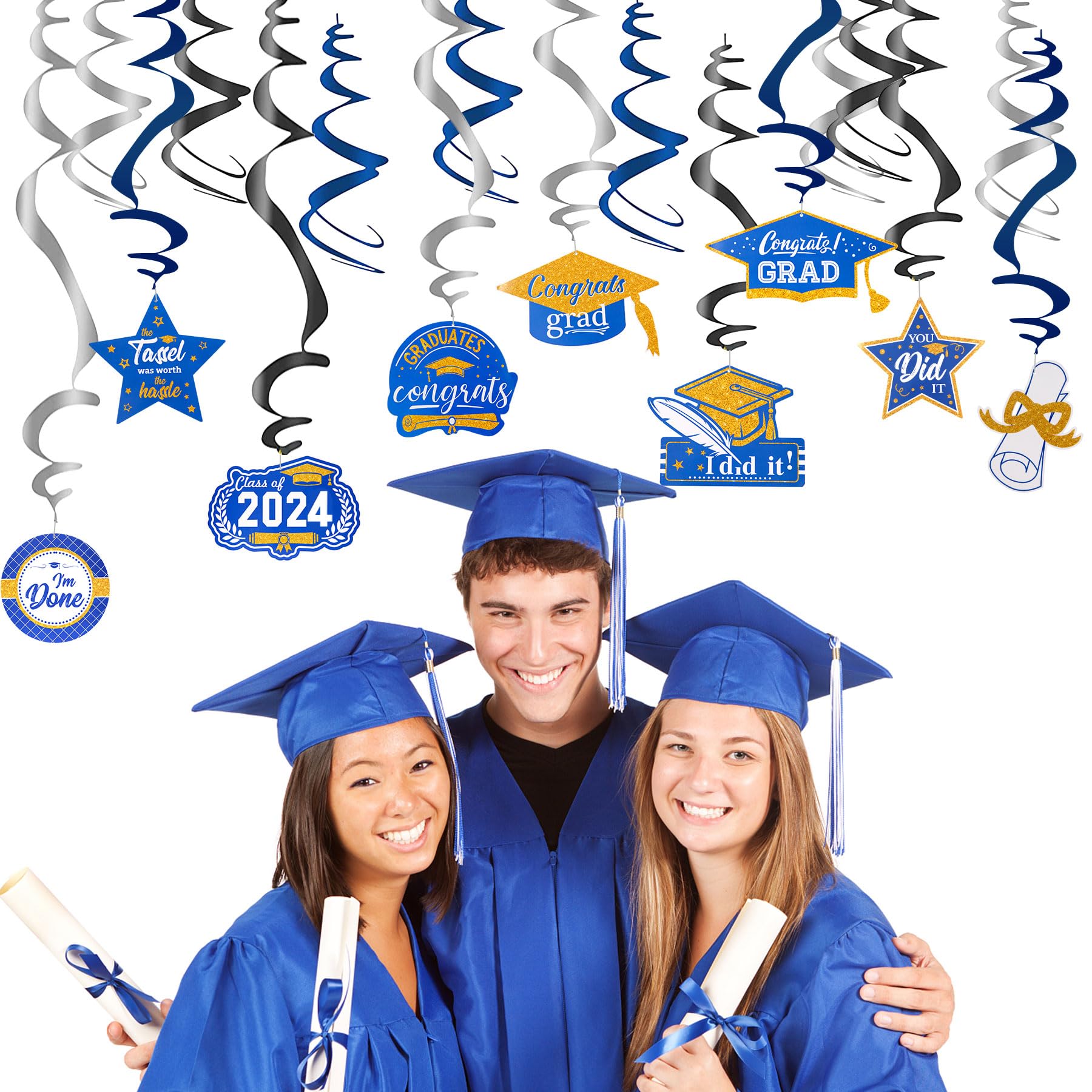 2023 Graduation Party Decorations Kit Hanging Swirls (18 Pcs) Navy Blue Black and Silver, Class of 2023 Grad Party Supplies Decorations, Congratulation Swirls for Graduation Celebration