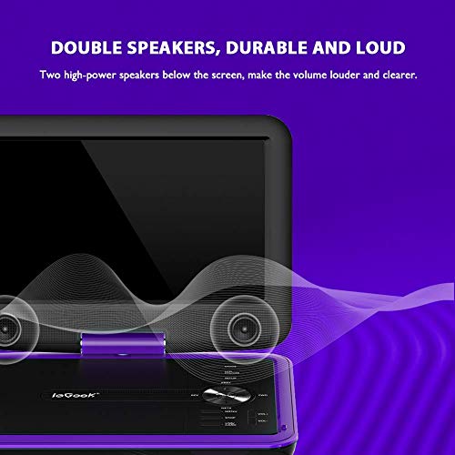 ieGeek 11.5" Portable DVD Player with SD Card/USB Port, 5 Hour Rechargeable Battery, 9.5" Eye-Protective Screen, Support AV-in/ Out, Region Free, Purple