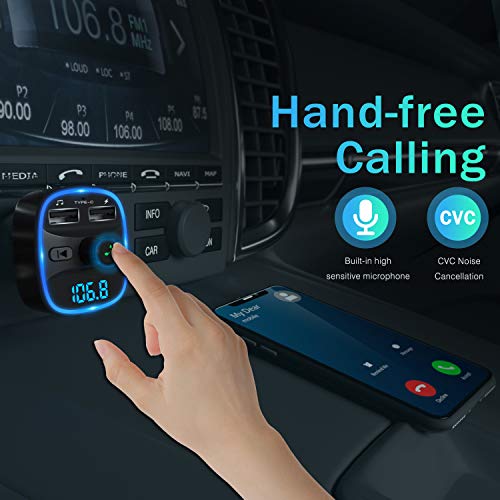 LENCENT FM Transmitter, 2022 Upgraded Bluetooth FM Transmitter Wireless Radio Adapter Car Kit with Dual USB Charging Car Charger MP3 Player Support TF Card & USB Disk