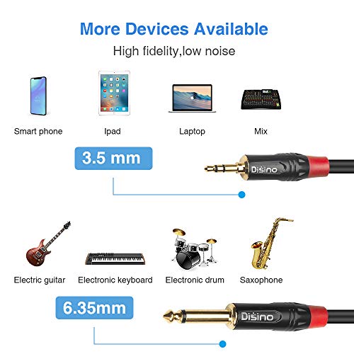 Disino 1/4 inch TS to 1/8 inch TRS Cable, 1/4" TS Mono to 1/8 inch(3.5mm) TRS Stereo Interconnect Adapter Cable,Mono to Stereo Patch Cord- 3.3 Feet /1 Meter
