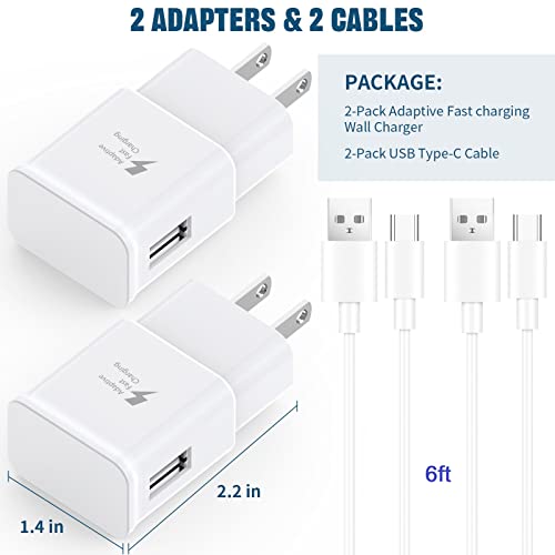Samsung Charger Fast Charging with USB Type C Cable 6FT for Samsung Galaxy S10/S10e/S10 Plus/S9/S9 Plus/S8/S8 Plus/S20 S21 S22 Ultra/Note 8/Note 9/Note 10/A13/A03s/A32/A31/A30/A50/A51/A52/A53 [2-Pack]