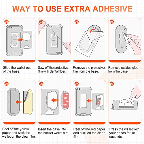 3PCS Adhesive Base Replacement for Pops Wallet+, Detachable Sticky Plastic Part Strips for Socket Wallet Plus & Wallet Case Back with Extra 3Pack 3M VHB Sticker Tapes, Sleeve Attachment Piece Black