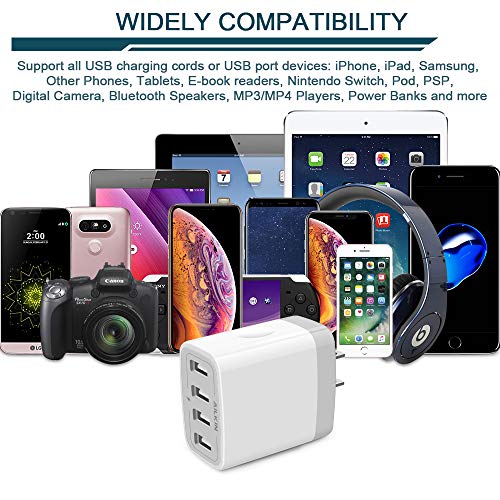 USB Charger Cube, Wall Charger Plug, AILKIN 4.8A 4-Muti Port USB Adapter Power Plug Charging Station Box Base Replacement for iPhone 14 13 12 11 Pro Max/X/8/7, iPad, Samsung Phones USB Charging Block