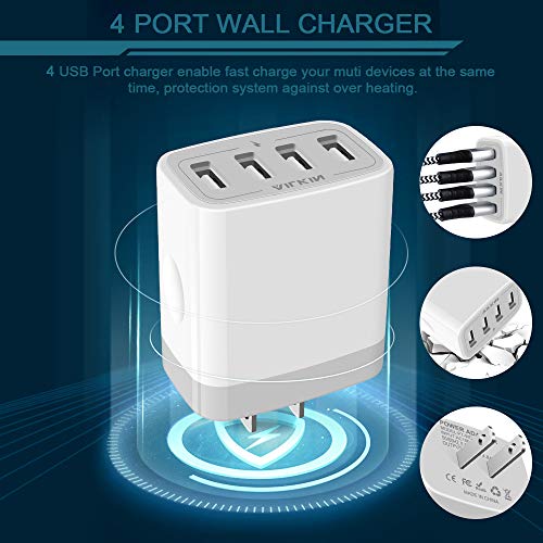 USB Charger Cube, Wall Charger Plug, AILKIN 4.8A 4-Muti Port USB Adapter Power Plug Charging Station Box Base Replacement for iPhone 14 13 12 11 Pro Max/X/8/7, iPad, Samsung Phones USB Charging Block