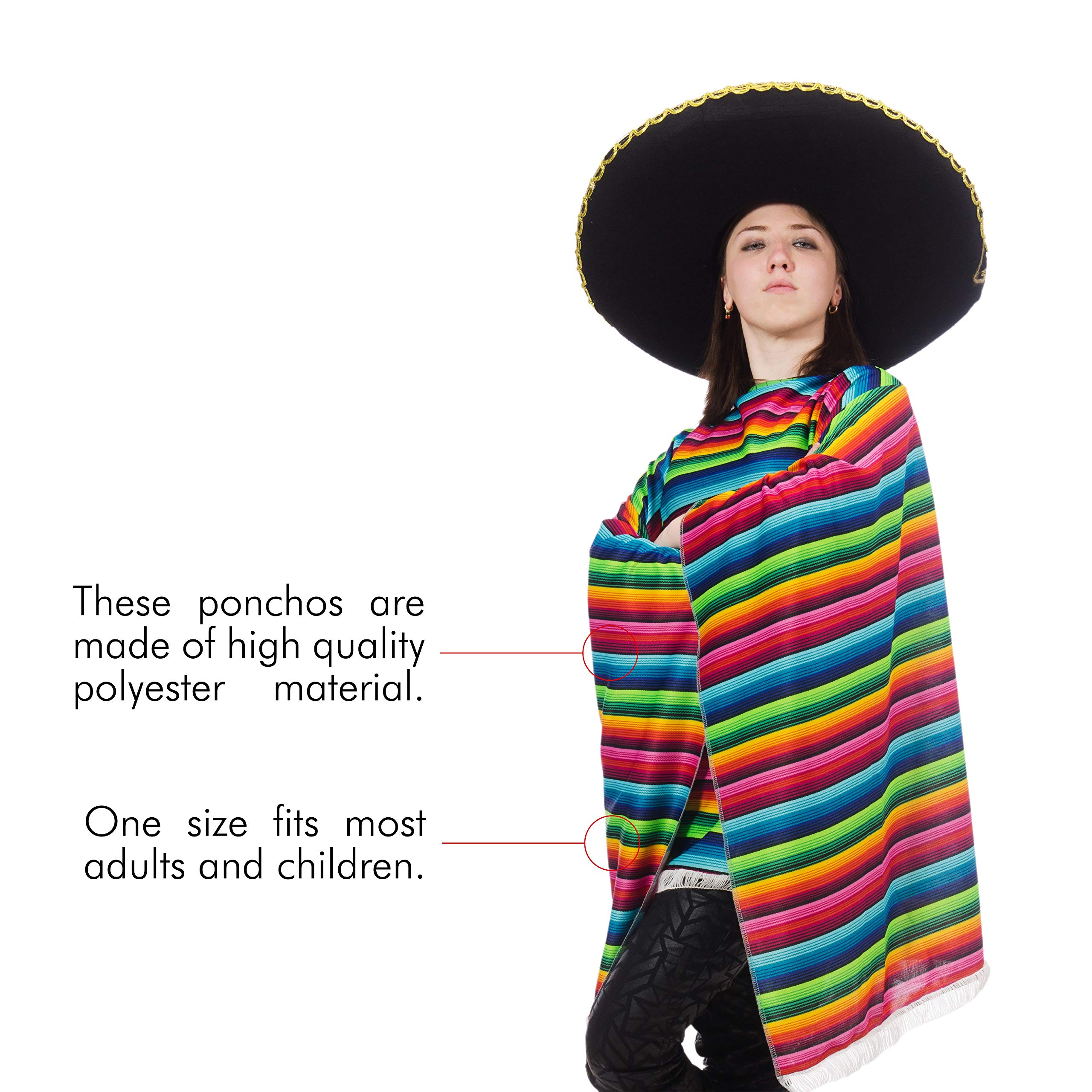 Skeleteen Mexican Serape Poncho Costume - Cinco De Mayo Mexican Fiesta Ponchos for Adults and Kids