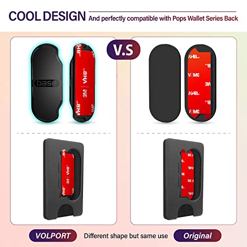 3PCS Adhesive Base Replacement for Pops Wallet+, Detachable Sticky Plastic Part Strips for Socket Wallet Plus & Wallet Case Back with Extra 3Pack 3M VHB Sticker Tapes, Sleeve Attachment Piece Black