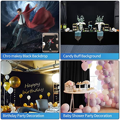 Hemmotop Black Backdrop Background 6 x 9ft Polyester Fabric Chromakey Black Screen Backdrops Collapsible for Photography,Birthday Party,Wedding Stage,Photoshoot with 3 x Backdrop Clip Clamp